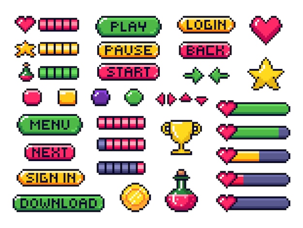 Vibrant Pixel Art Game Elements Collection | Jiffy Designs