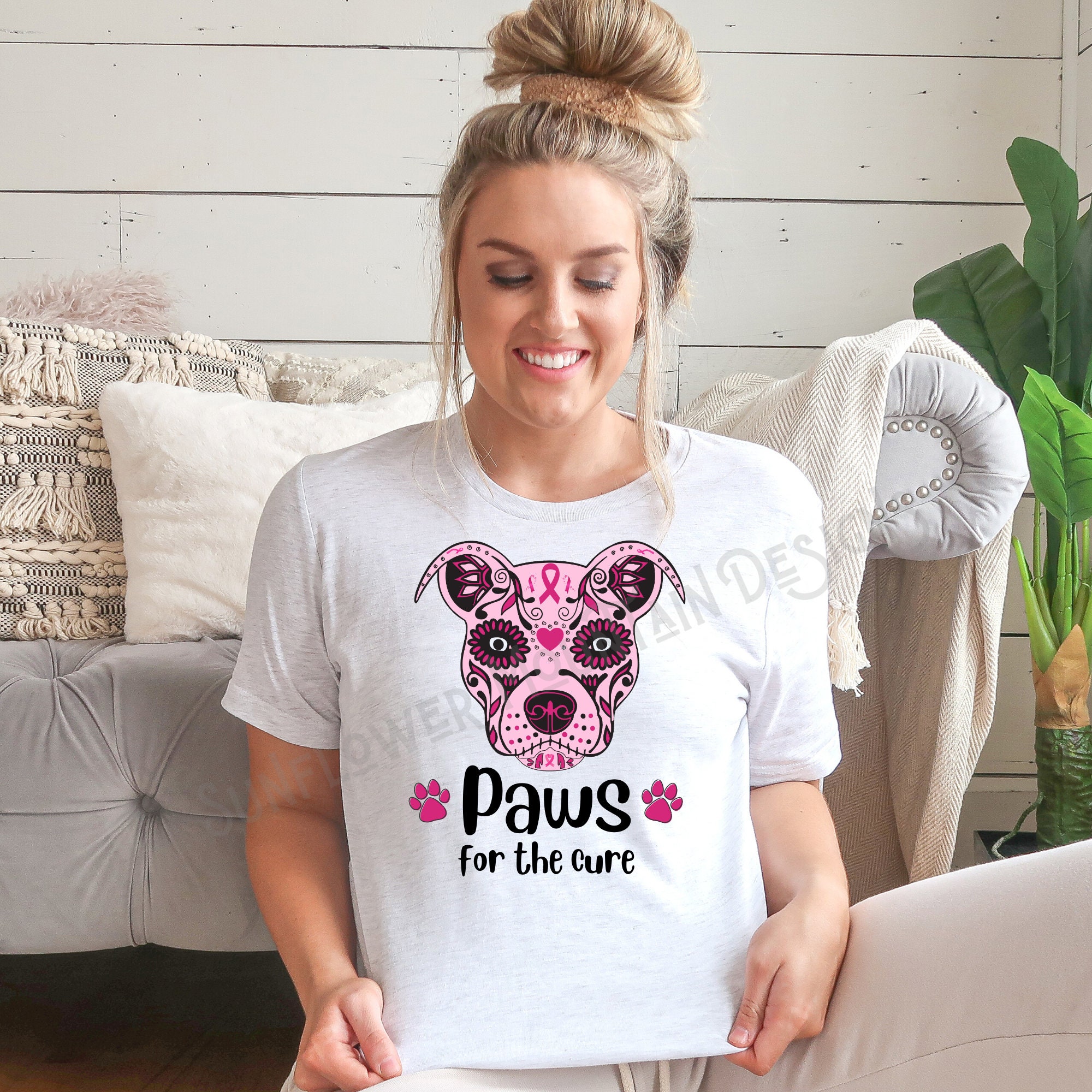 Paws for the Cure Breast Cancer Sugar Skull Dog with Pink Ribbons ...