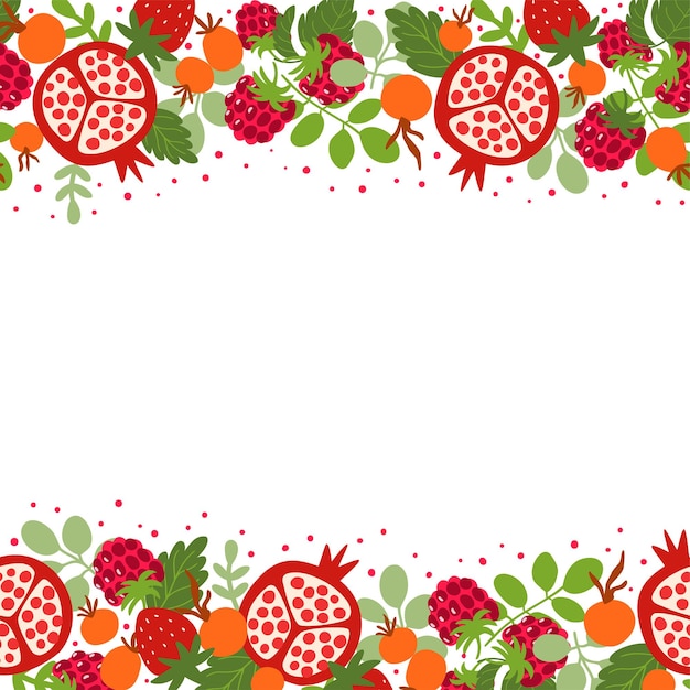 Vibrant Fruit Medley: Pomegranates, Berries, and Leaves Adorn the Frame ...