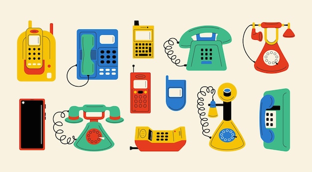 Retro Telephone Icons: A Colorful Collection of Classic Landlines ...