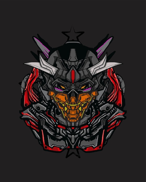 Fierce Mecha Warrior Emblem in Striking Monochrome Tones | Jiffy Designs