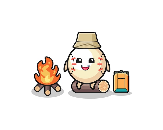 Cheerful Camping Marshmallow Character with Campfire and Backpack ...