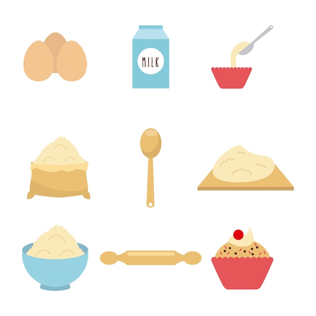 Baking Essentials: Flour, Eggs, Milk, and Utensils Illustration | Jiffy ...