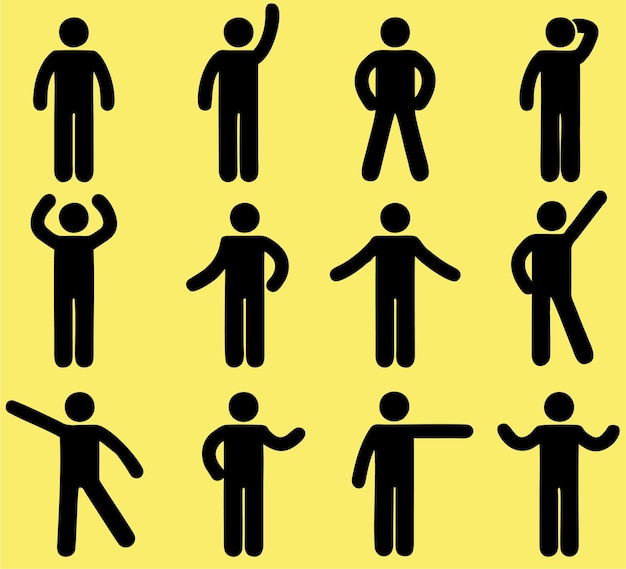 Diverse Collection of Expressive Pictogram Figures on Yellow Background ...