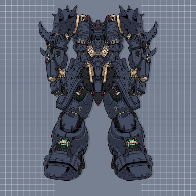 Colossal Mech Warrior in Sleek Onyx and Gold Armor | Jiffy Designs