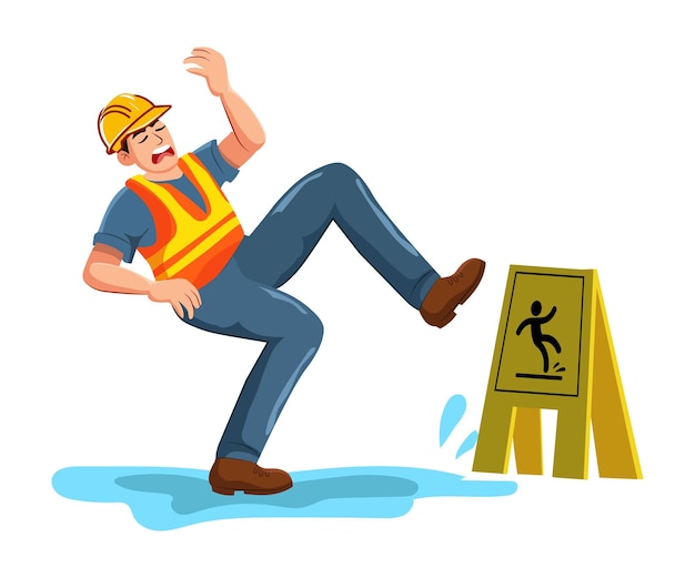 Clumsy Construction Worker Slipping on Wet Floor Sign | Jiffy Designs
