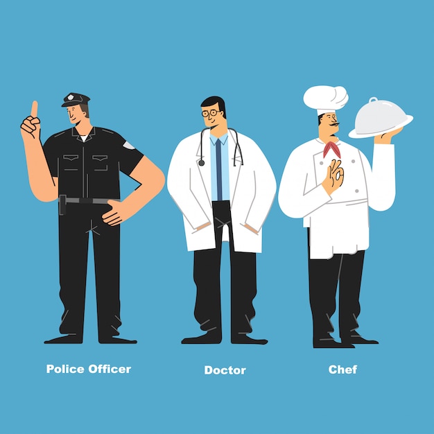 Diverse Professionals: Police, Doctor, and Chef in Uniform | Jiffy Designs
