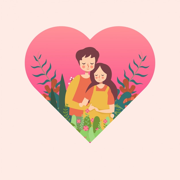 Loving Couple Embracing in Floral Heart | Jiffy Designs