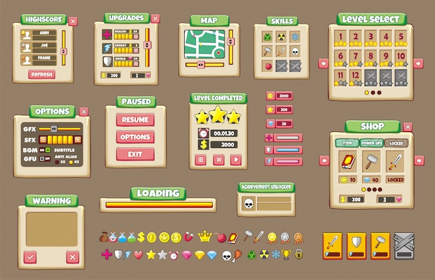 Vibrant Collection of Retro Video Game Interface Elements | Jiffy Designs