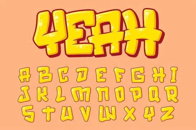 Vibrant Yellow Graffiti-Style Alphabet Letters on Orange Background ...