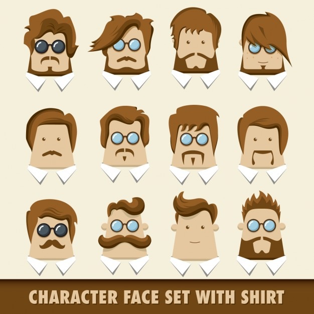 Quirky Mustached Character Faces with Shirts Vector Illustration ...