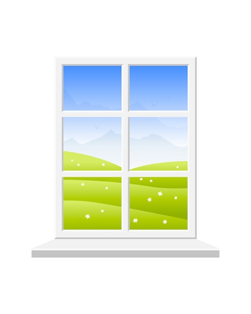 Green Landscape Through Window Panes Illustration | Jiffy Designs