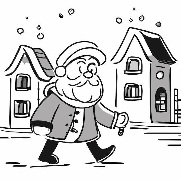 Jolly Santa Strolling Through Snowy Village | Jiffy Designs