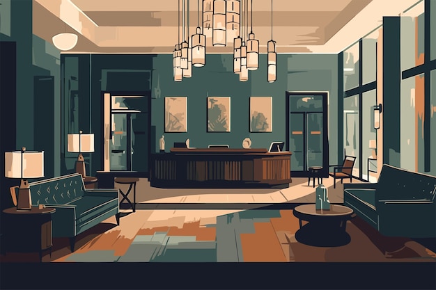 Elegant hotel lobby with modern decor and lighting fixtures | Jiffy Designs