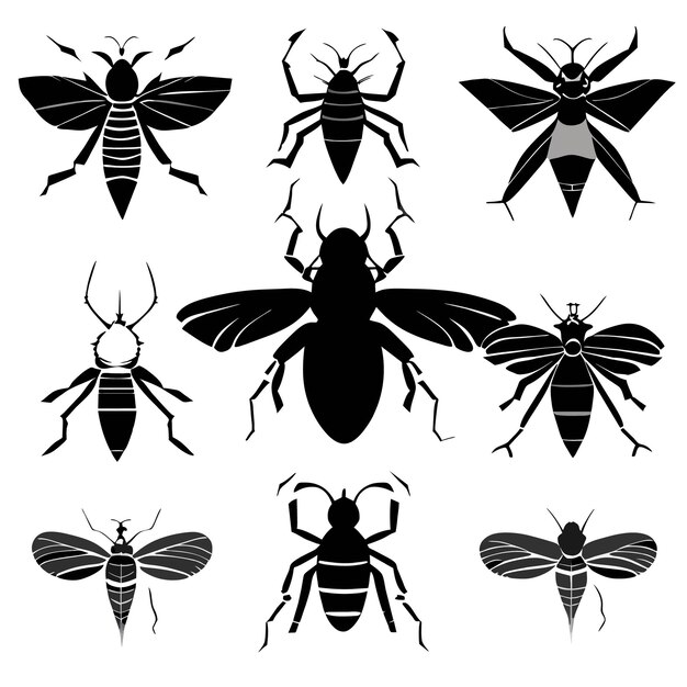 Diverse Collection of Stylized Insect Silhouettes | Jiffy Designs