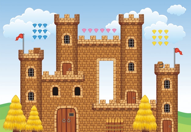 Majestic Brick Castle Adorned with Towers and Flags | Jiffy Designs
