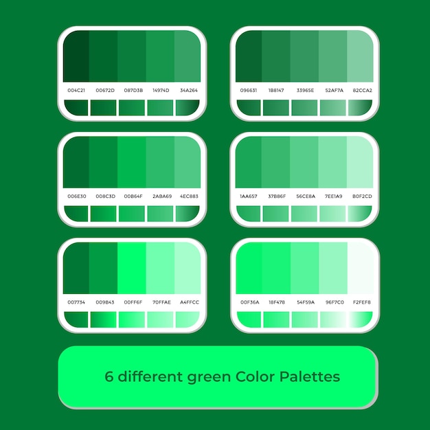 Vibrant Green Color Swatches with Detailed Hex Codes | Jiffy Designs