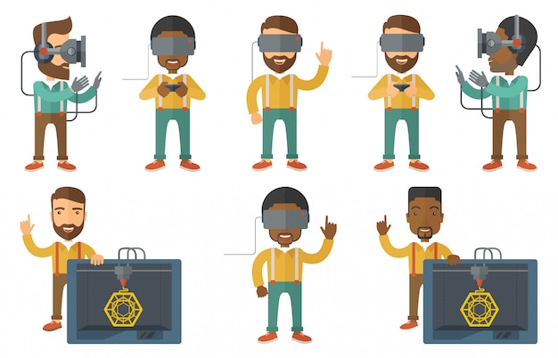 Diverse Collection of Virtual Reality Characters in Various Poses ...