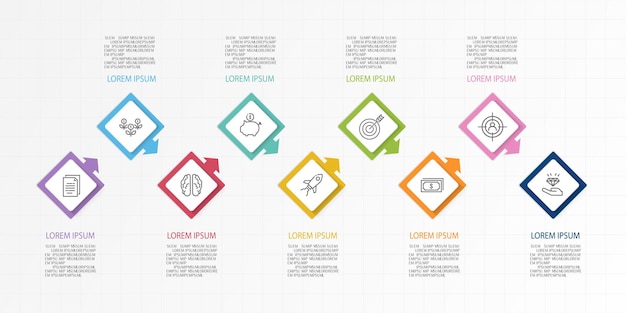 Vibrant Geometric Infographic with Colorful Icons and Text Placeholders ...