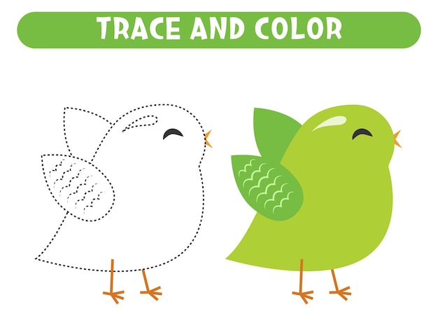 Charming Green Bird Illustration for Tracing and Coloring | Jiffy Designs