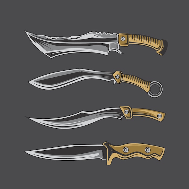 Intricate Knife Illustration Collection with Diverse Blade Designs ...