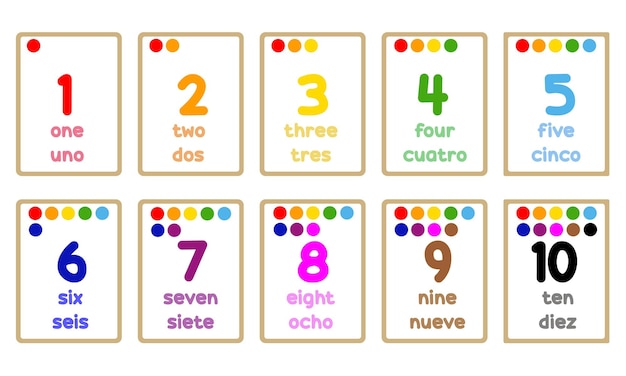 Colorful Number Cards with Multilingual Text | Jiffy Designs