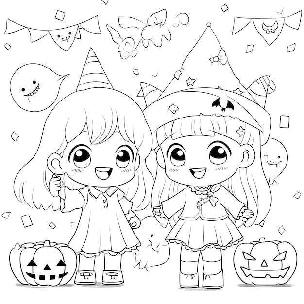 Halloween Themed Coloring Page Featuring Cute Characters | Jiffy Designs