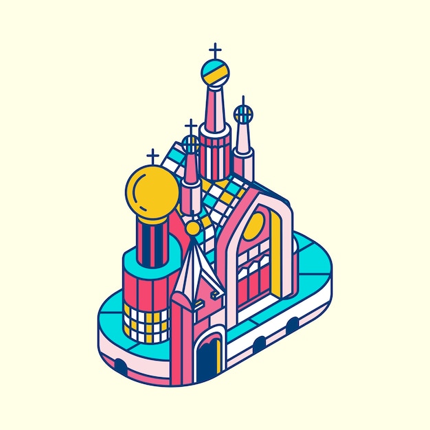 Vibrant Geometric Castle Illustration with Colorful Towers and Sun ...