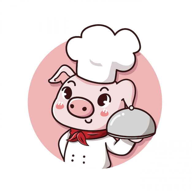 Charming Pork Chef Holding Silver Platter | Jiffy Designs