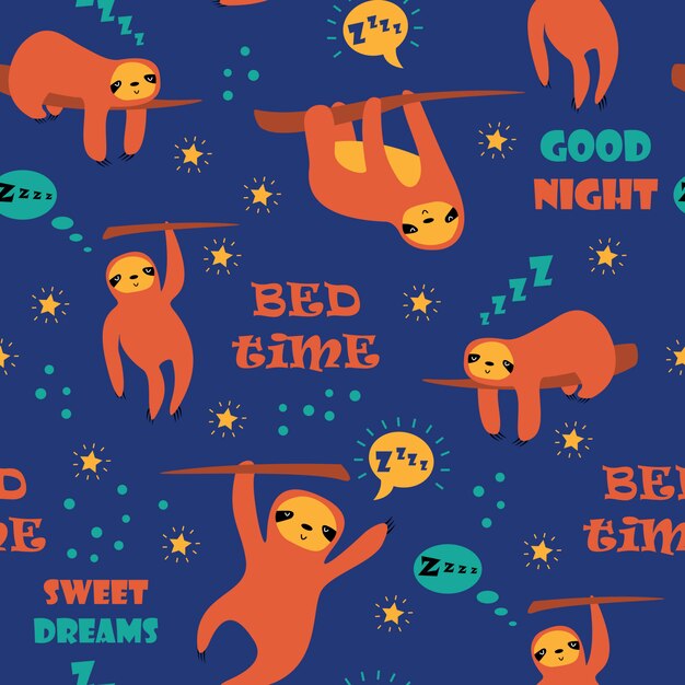 Whimsical Sloth Bedtime Pattern with Playful Phrases | Jiffy Designs