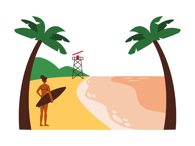 Surfer Silhouette Amid Tropical Palm Trees and Beach | Jiffy Designs