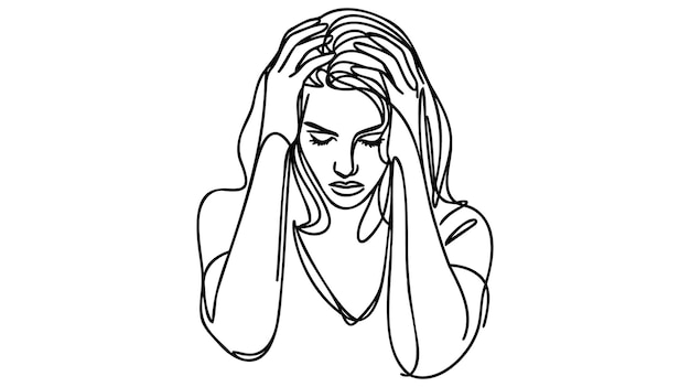 Pensive Woman in Minimalist Line Art Portrait | Jiffy Designs