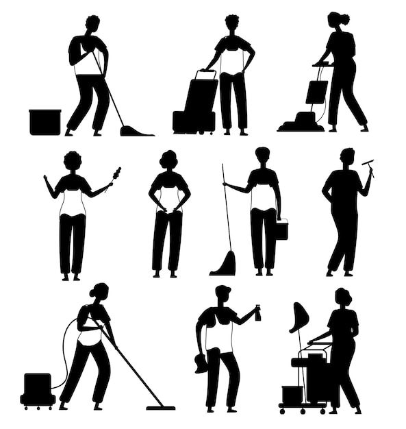 Diverse Silhouettes of People Doing Household Chores | Jiffy Designs