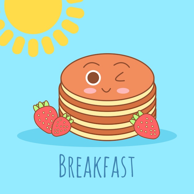 Smiling Pancake Stack with Strawberries and Sunshine Illustration ...
