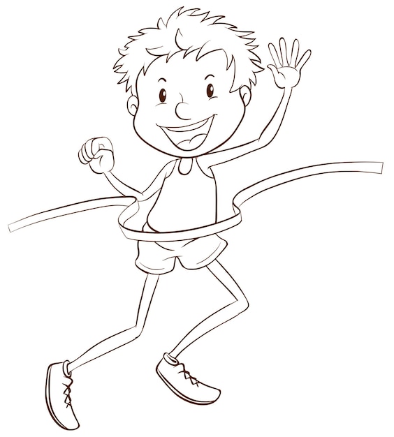 Cheerful Boy Waving Joyfully in Outline | Jiffy Designs