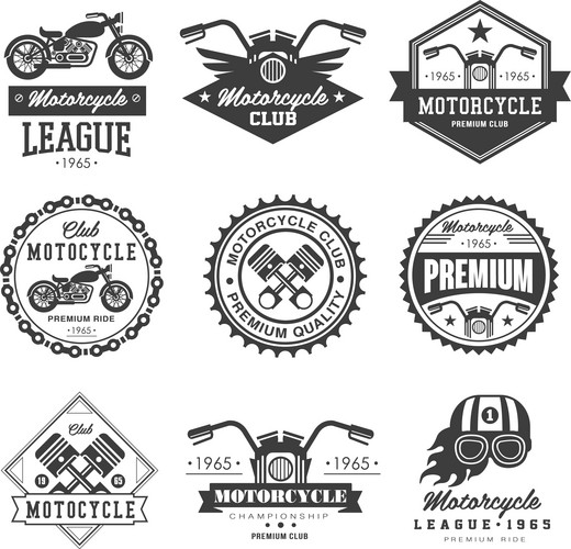 Badges, Emblems Motorcycle Collections Vector Logo Set | Jiffy Designs