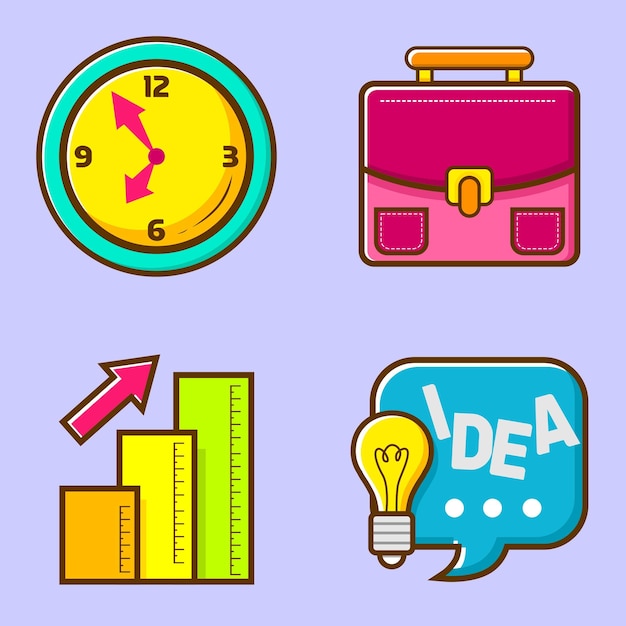 Vibrant Retro School Supplies Icons with Playful Designs | Jiffy Designs