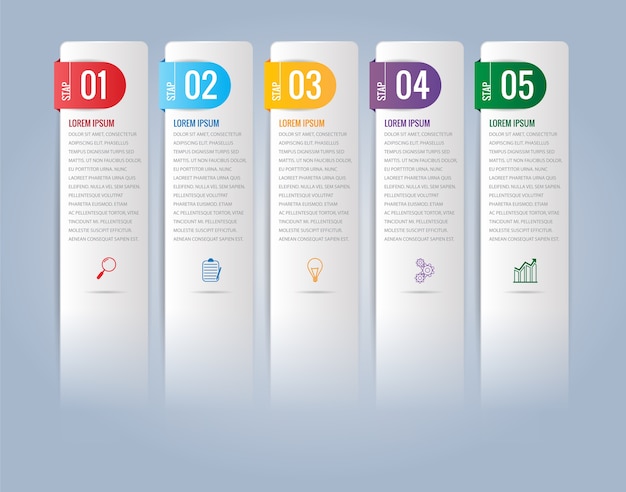 Colorful Infographic Panels with Numbered Icons and Descriptions ...