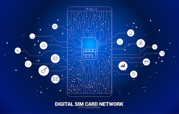 Futuristic Digital Sim Card Network with Connectivity Icons | Jiffy Designs