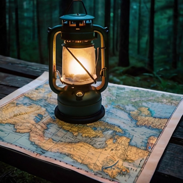 Vintage Kerosene Lamp Illuminating a World Map | Jiffy Designs