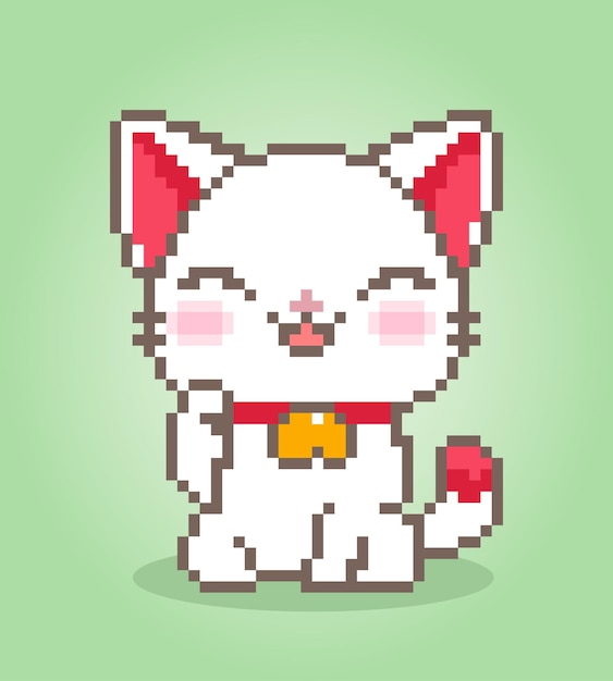 Adorable Pixel Art Kitten with Bow and Ears | Jiffy Designs