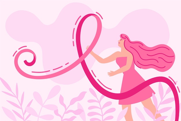 Empowered Woman Embracing Pink Ribbon of Hope | Jiffy Designs