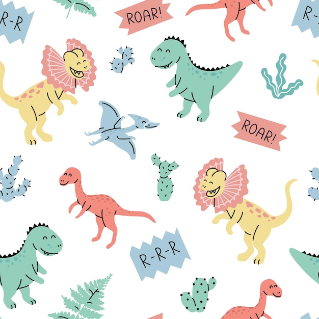 Vibrant Dinosaur Parade: Playful Prehistoric Pals in Pastel Hues ...