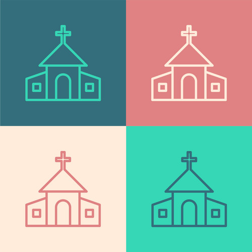 Pop Art Line Church Building Icon Isolated On Color Background ...