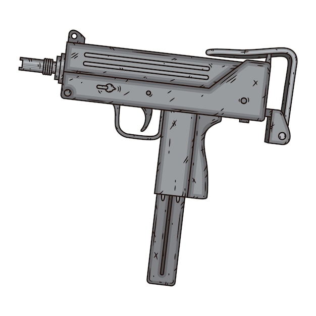 Sleek and Compact Submachine Gun in Monochrome Sketch | Jiffy Designs