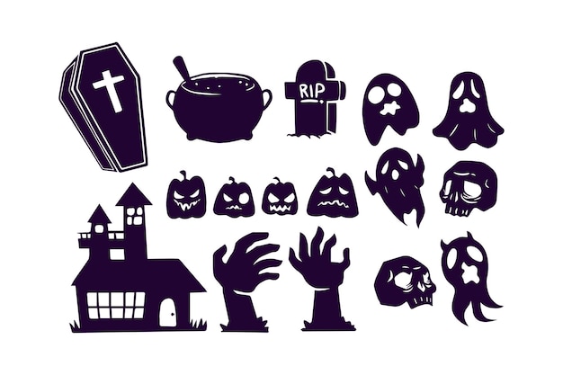 Spooky Halloween Icons: Haunted House, Ghosts, and Creepy Symbols ...