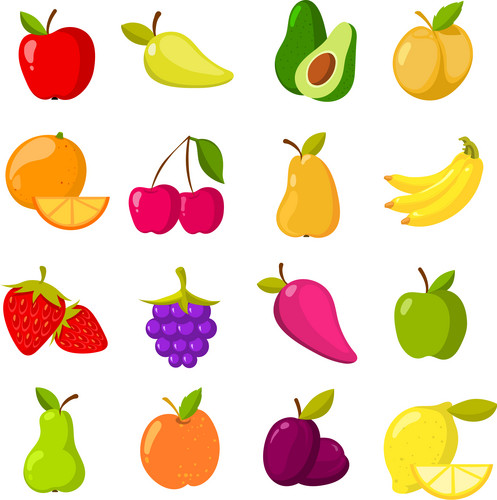Cartoon Fruits Vector Clipart Collection. Fruit Icons Isolated On White ...