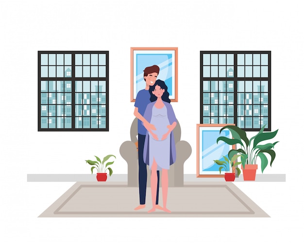 Expectant Couple Embracing in Cozy Home Setting | Jiffy Designs