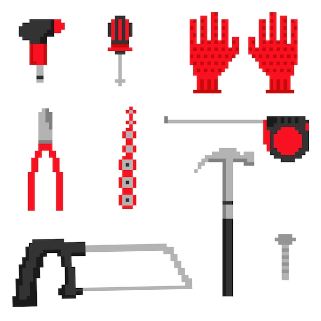 Vibrant Pixel Art Tools and Hands Collection | Jiffy Designs