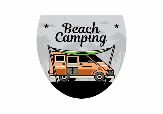 Vibrant Retro Beach Camping Emblem with Iconic Camper Van | Jiffy Designs